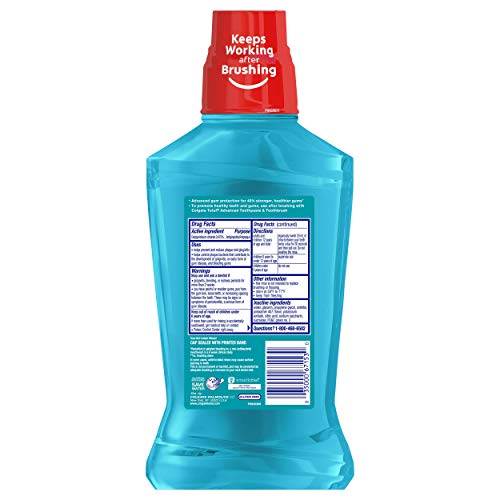 Colgate Total Gum Health Alcohol Free Mouthwash, Antibacterial Formula, Clean Mint - 500 mL, 16.9 Fluid Ounce