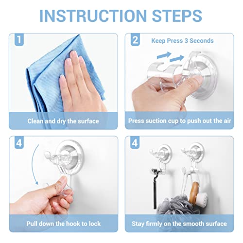 Teletrogy Large Suction Cup Hooks Shower Razor Holder - 2 Pack Heavy Duty Reusable Vacuum Shower Hook, Damage Free Wall Hooks for Bathroom Kitchen Towel Loofah Sponge Key Shaver Bathrobe Wreath