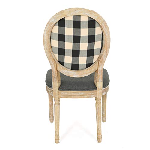 Christopher Knight Home Reed Upholstered Farmhouse Dining Chairs, (Set of 2), Dark Gray + Black Checkerboard + Natural