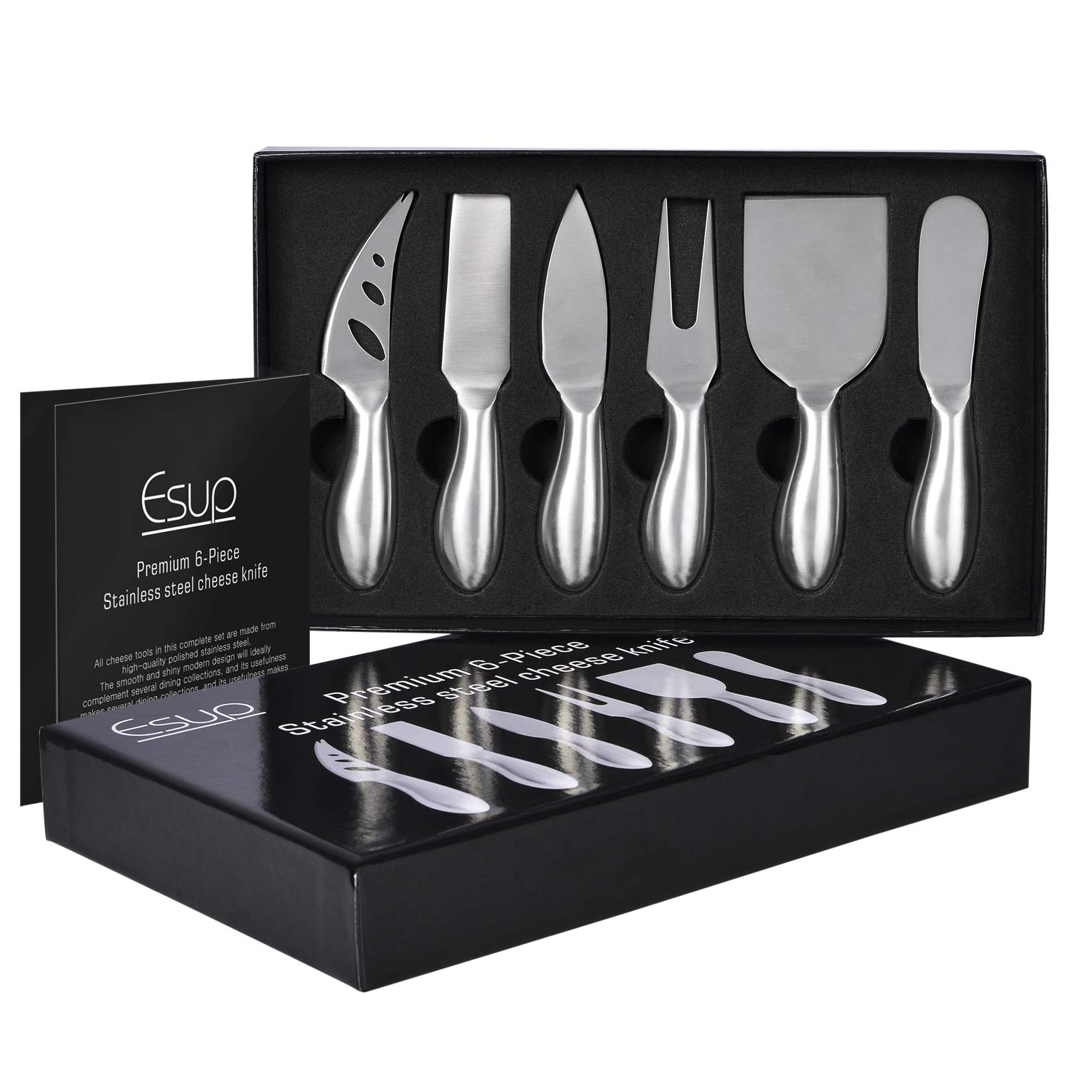 Cheese Knife Set, Esup Premium 6-Piece Stainless Steel Cheese knives Set with Gift Box for Weddings, Housewarming, Anniversaries, Birthday and Christmas