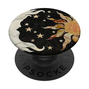 black vintage moon sun and stars & design popsockets popgrip: swappable grip for phones & tablets