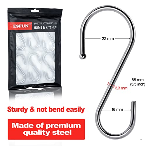 ESFUN 24 Pack 3.5 inch S Hooks for Hanging Pot Rack Plant Towels Jeans Kitchen, Bathroom, Bedroom and Office