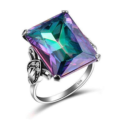 Phonphisai shop 4.3CT Mystic Rainbow Topaz 9-2-5 Silver Ring Women Wedding Engagement Size6-10 (8)