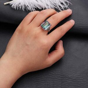 Phonphisai shop 4.3CT Mystic Rainbow Topaz 9-2-5 Silver Ring Women Wedding Engagement Size6-10 (8)