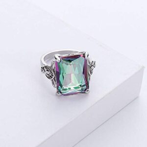 Phonphisai shop 4.3CT Mystic Rainbow Topaz 9-2-5 Silver Ring Women Wedding Engagement Size6-10 (8)