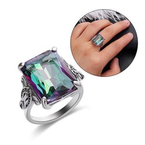 Phonphisai shop 4.3CT Mystic Rainbow Topaz 9-2-5 Silver Ring Women Wedding Engagement Size6-10 (8)