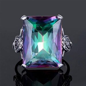 Phonphisai shop 4.3CT Mystic Rainbow Topaz 9-2-5 Silver Ring Women Wedding Engagement Size6-10 (8)