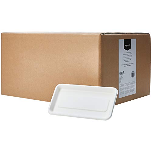 Amazon Basics Compostable Mini Tray, 8.3" x 4.5" x 0.6", White, Pack of 500