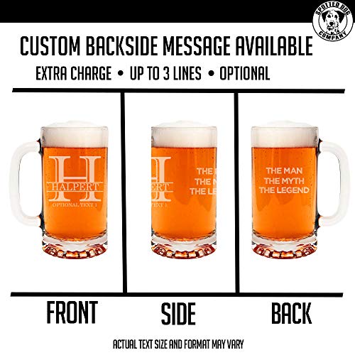 Personalized Gifts For Men Etched 16oz Glass Beer Mug – Beer Gifts, Customized Father's Day Gifts, Birthday Present Him Dad Brother, Custom Engraved, Regalos para Hombre Cumpleaños, Halpert Monogram