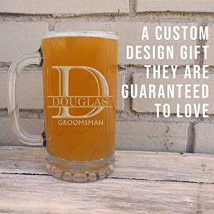 Personalized Gifts For Men Etched 16oz Glass Beer Mug – Beer Gifts, Customized Father's Day Gifts, Birthday Present Him Dad Brother, Custom Engraved, Regalos para Hombre Cumpleaños, Halpert Monogram