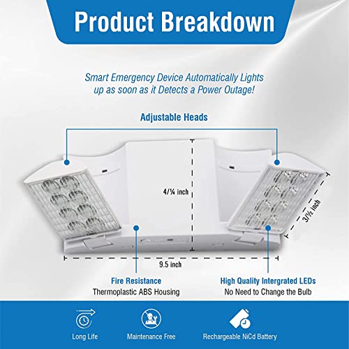 Ciata Led Emergency Lights with Battery Backup, for Home Power Failure, Hardwired with Adjustable Heads, Corded Emergency Light, Backup Battery, Emergency Lights for Business, Indoor Emergency Lights