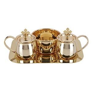 catholic sudbury brass cruet set with tray and bowl, 5 ounce