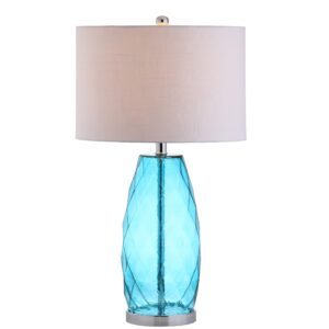 jonathan y jyl4009b juliette 26.5" glass/metal led table lamp contemporary transitional bedside desk nightstand lamp for bedroom living room office college bookcase led bulb included, moroccan blue