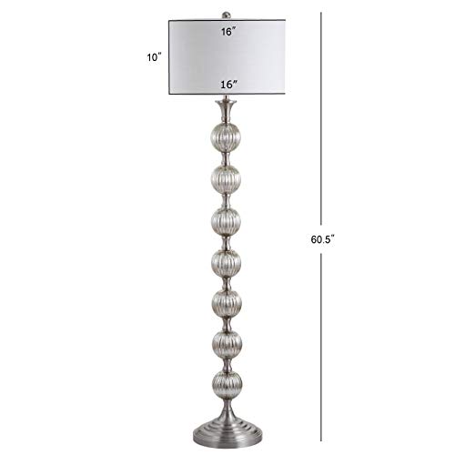 JONATHAN Y JYL1019A Oslo 60.5" Glass/Metal LED Floor Lamp, Contemporary, Modern, Traditional, Elegant, Office, Living Room, Family Room, Dining Room, Bedroom, Hallway, Foyer, Mercury Silver