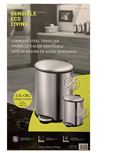 Sensible Eco-Living Trash Can Stainless Steel 2Pk