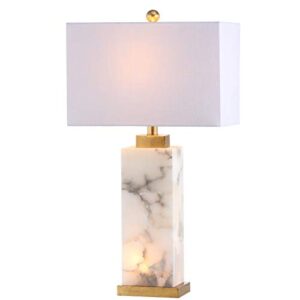 jonathan y jyl6201a elizabeth 27.5" alabaster led table lamp coastal contemporary bedside desk nightstand lamp for bedroom living room office college bookcase led bulb included, white/gold leaf