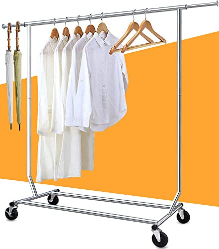 Camabel Clothing Garment Rack Capacity 300 lbs Heavy Duty Adjustable Rolling Moveable Commercial Grade Steel Extendable hanging drying High Chrome With Brake Metal Shelf on with Wheels for Boxes BG384