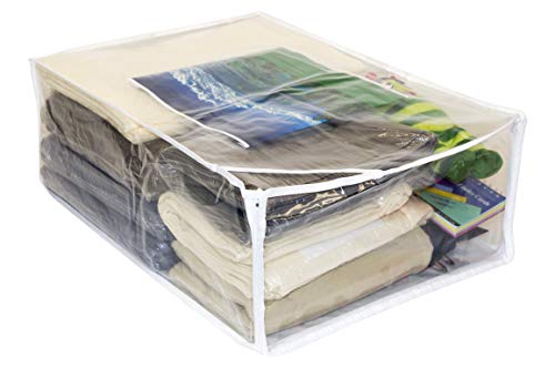 Clear Vinyl Zippered Comforter Storage Bags 13 x 19.5 x 6.5 Inch with 9 x 9 Insert Pocket and Display Cutout 5-Pack