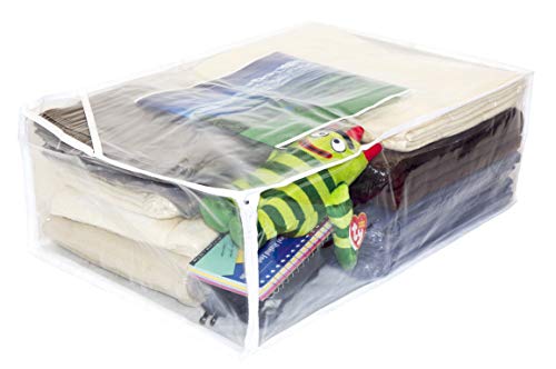 Clear Vinyl Zippered Comforter Storage Bags 13 x 19.5 x 6.5 Inch with 9 x 9 Insert Pocket and Display Cutout 5-Pack