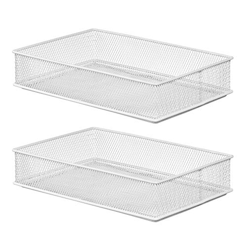 YBM HOME White Mesh Drawer Cabinet and or Shelf Organizer Bins, School Supply Holder Office Desktop Organizer Basket (2, 6x9x2 Inch)