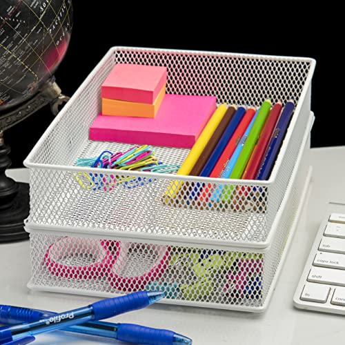 YBM HOME White Mesh Drawer Cabinet and or Shelf Organizer Bins, School Supply Holder Office Desktop Organizer Basket (2, 6x9x2 Inch)