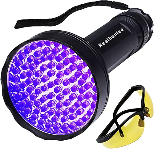 UV Flashlight Black Light, 100 LED Blacklight Flashlite Pet Urine Detector for Dry Dog/Cat Urine Stains Detection, Bed Bug, Scorpions Finder with UV Sunglasses, Working with Pet Odor Eliminator