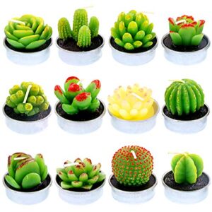 glarks 12pcs unique designs cactus tealight candles set, handmade delicate succulent cactus artificial succulents tealight candles perfect for birthday party valentine's day wedding spa home decor