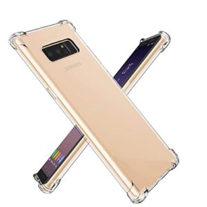 Galaxy Note 8 Case Crystal Clear Shockproof Bumper Protective Cell Phone Case for Samsung Galaxy Note 8 Transparent Back Covers for Men Women Boys Girls Flexible Slim Fit Rubber Silicone Gel