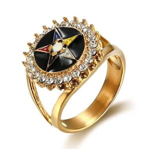 nattaphol 316l stainless steel gold oes masonic women rings with clear crystal color enamel order of eastern star freemason rings (7)