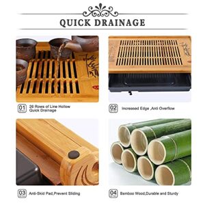 Ufine Bamboo Tea Tray 19.7 inch Large Tea Serving Tray with Water Storage Drainage Chinese Gongfu Tea Table Gift Set Home Office