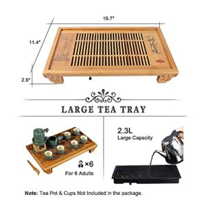 Ufine Bamboo Tea Tray 19.7 inch Large Tea Serving Tray with Water Storage Drainage Chinese Gongfu Tea Table Gift Set Home Office