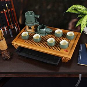 Ufine Bamboo Tea Tray 19.7 inch Large Tea Serving Tray with Water Storage Drainage Chinese Gongfu Tea Table Gift Set Home Office