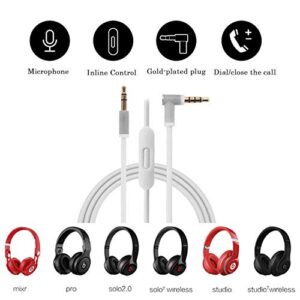 Tobysome Replacement Audio Cable Cord Wire with in-line Microphone and Control Compatible with Beats by Dr Dre Headphones Solo, Studio, Pro, Detox, Wireless, Mixr, Executive, Pill (White)