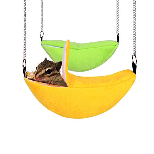 angel3292 Warm Plush Sleeping Cage Hanging Hamster Pet Hammock Banana Nest Decor Toy Yellow