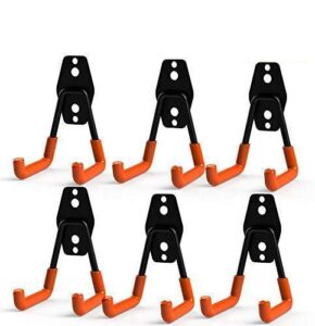 coolyeah steel garage storage utility double hooks, heavy duty for organizing power tools,small u hooks (pack of 6, 2 × 2.8 × 4.2 inches)