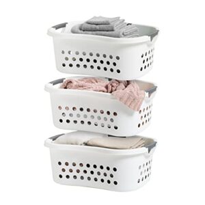 iris usa 48l plastic hip hold laundry basket hamper organizer with built-in comfort carry handles, 1.3 bushel, for closet, dorm, laundry room, bedroom, nestable, ventilation hole, 3 pack, large, white