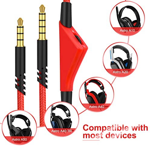 Tobysome Replacement A10 A40 A30 Cable for Connect Astro A10 Astro A40 Gaming Headset to Playstation 4 PS4 Controllers, Smartphone,MixAmp,PC and Macs with 3.5mm Jack(2M,Red with Volume Control)