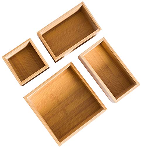 FILWH 5 Piece Bamboo Drawer Organizer Set, Luxury Wooden Desk Storage Box Kit, Multi-use Junk Drawer Organizer for Office, Kitchen, Bedroom, Children Room, Craft, Sewing