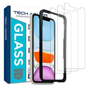 tech armor ballistic glass screen protector for iphone 11 and iphone xr [6.1 inch] display 3 pack tempered glass, case friendly