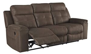 signature design by ashley jesolo modern faux leather manual pull tab double reclining sofa, dark brown