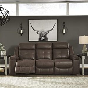 Signature Design by Ashley Jesolo Modern Faux Leather Manual Pull Tab Double Reclining Sofa, Dark Brown