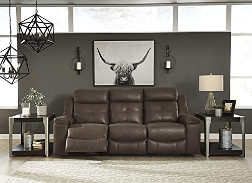 Signature Design by Ashley Jesolo Modern Faux Leather Manual Pull Tab Double Reclining Sofa, Dark Brown