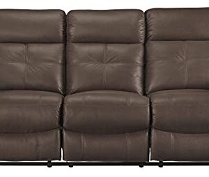 Signature Design by Ashley Jesolo Modern Faux Leather Manual Pull Tab Double Reclining Sofa, Dark Brown