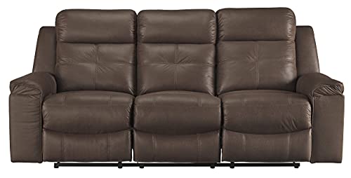 Signature Design by Ashley Jesolo Modern Faux Leather Manual Pull Tab Double Reclining Sofa, Dark Brown