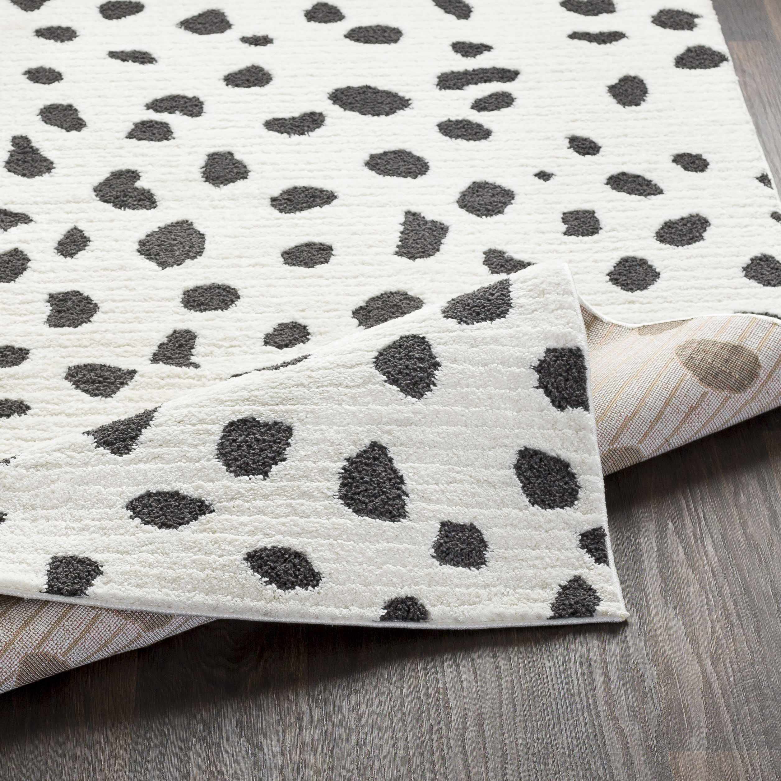 Hauteloom Tariffville Dalmation Spotted Living Room Bedroom Nursery Area Rug - Animal Print Dalmatian Style - Boho Polka Dot - High Pile Shag - Black, White - 5'3" x 7'3"