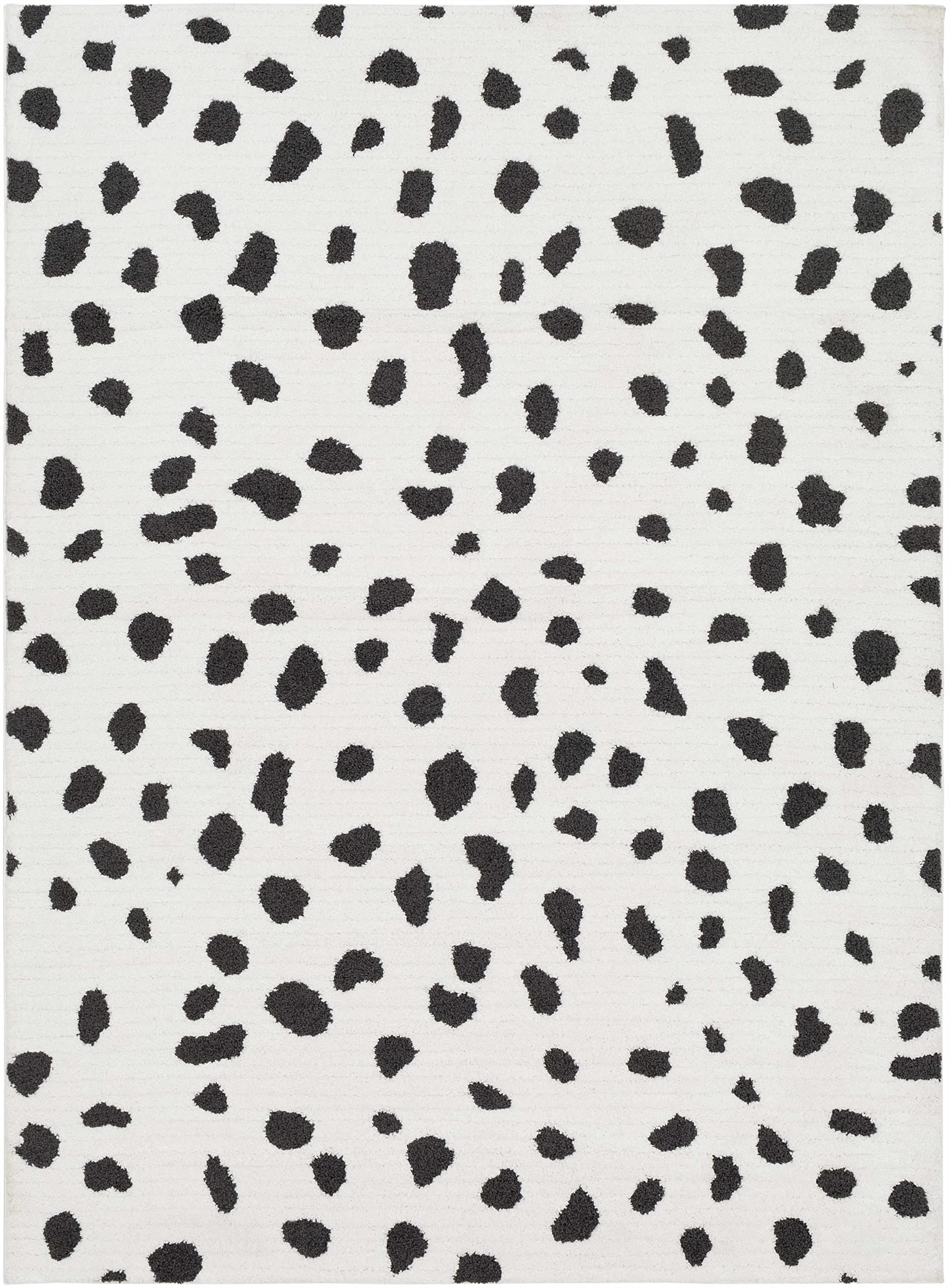 Hauteloom Tariffville Dalmation Spotted Living Room Bedroom Nursery Area Rug - Animal Print Dalmatian Style - Boho Polka Dot - High Pile Shag - Black, White - 5'3" x 7'3"