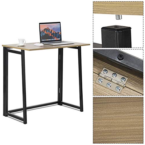 Tangkula Folding Desk No Assembly Required, Foldable Computer Desk for Small Spaces, Portable Small Collapsible Desk, Space Saving Foldable Laptop Table Home Office Desk (Natural)