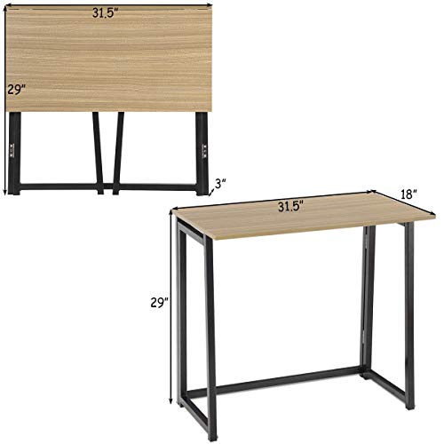 Tangkula Folding Desk No Assembly Required, Foldable Computer Desk for Small Spaces, Portable Small Collapsible Desk, Space Saving Foldable Laptop Table Home Office Desk (Natural)