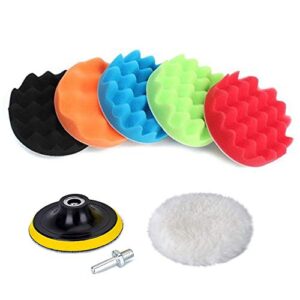 Yesallwas Car Foam Drill Polishing Pad Kit 8Pcs,4 Inch Buffing Pads Kits drill buffer attachment,thin sanding sponge for Drill Buffing,Car Sanding,Polishing,Waxing,Cleaning Set (4 Inch)