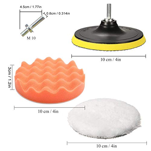 Yesallwas Car Foam Drill Polishing Pad Kit 8Pcs,4 Inch Buffing Pads Kits drill buffer attachment,thin sanding sponge for Drill Buffing,Car Sanding,Polishing,Waxing,Cleaning Set (4 Inch)